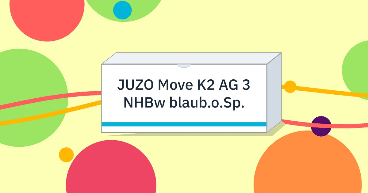 Symbolbild: Packung mit der Aufschrift JUZO Move K2 AG 3 NHBw blaub.o.Sp. (PZN 18556637) – Verfügbarkeit und Bezug in Apotheken in Frankfurt am Main