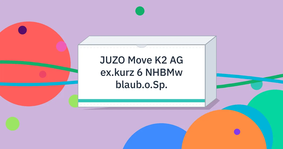 Symbolbild: Packung mit der Aufschrift JUZO Move K2 AG ex.kurz 6 NHBMw blaub.o.Sp. (PZN 18565062) – Verfügbarkeit und Bezug in Apotheken in Frankfurt am Main