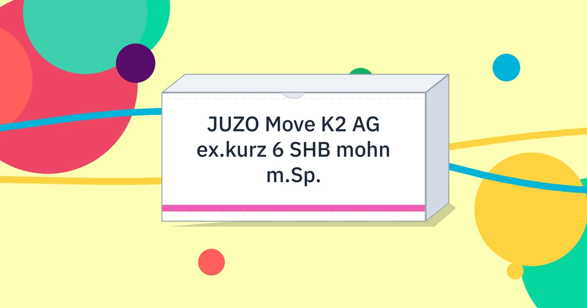 Symbolbild: Packung mit der Aufschrift JUZO Move K2 AG ex.kurz 6 SHB mohn m.Sp. (PZN 18563531) – Verfügbarkeit und Bezug in Apotheken in Frankfurt am Main