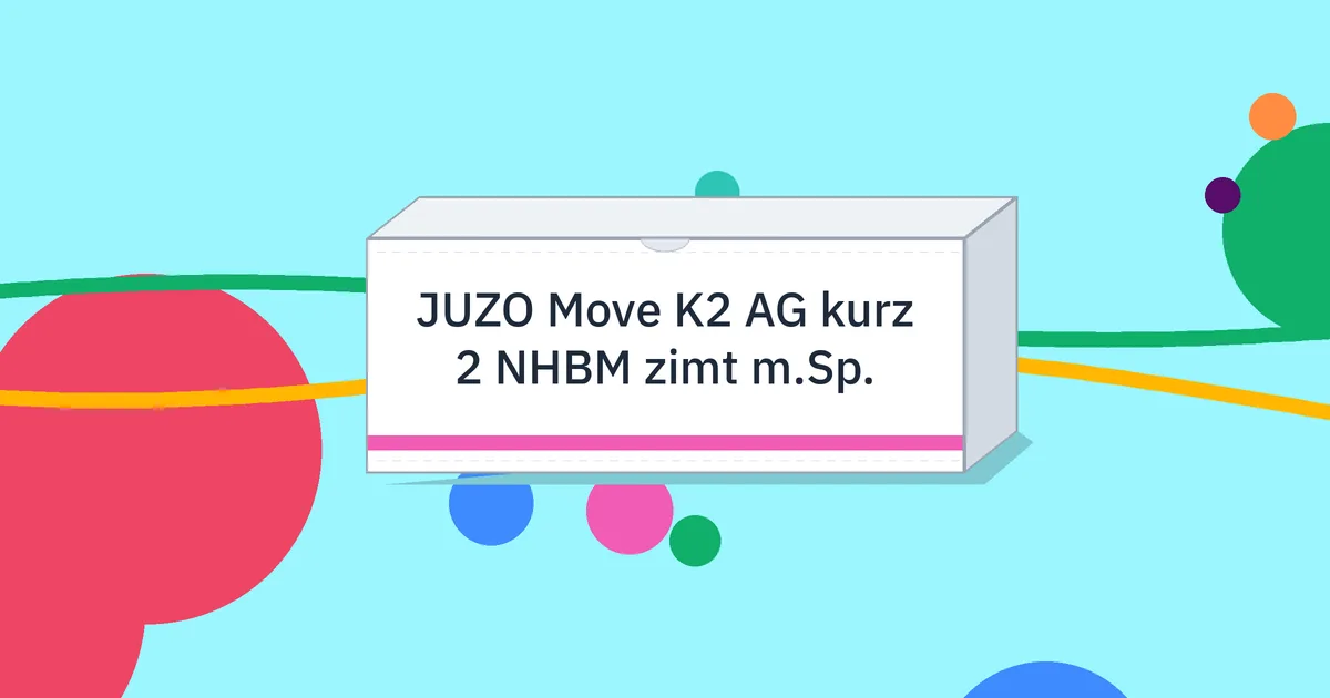 Symbolbild: Packung mit der Aufschrift JUZO Move K2 AG kurz 2 NHBM zimt m.Sp. (PZN 18527268) – Verfügbarkeit und Bezug in Apotheken in Frankfurt am Main