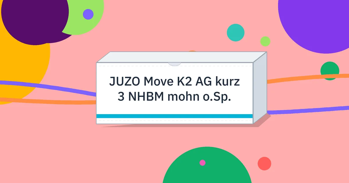 Symbolbild: Packung mit der Aufschrift JUZO Move K2 AG kurz 3 NHBM mohn o.Sp. (PZN 18560857) – Verfügbarkeit und Bezug in Apotheken in Frankfurt am Main