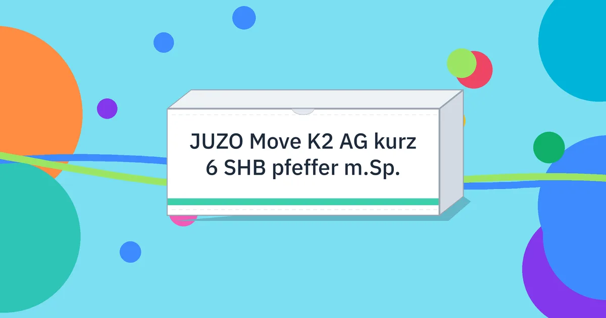 Symbolbild: Packung mit der Aufschrift JUZO Move K2 AG kurz 6 SHB pfeffer m.Sp. (PZN 16651248) – Verfügbarkeit und Bezug in Apotheken in Frankfurt am Main
