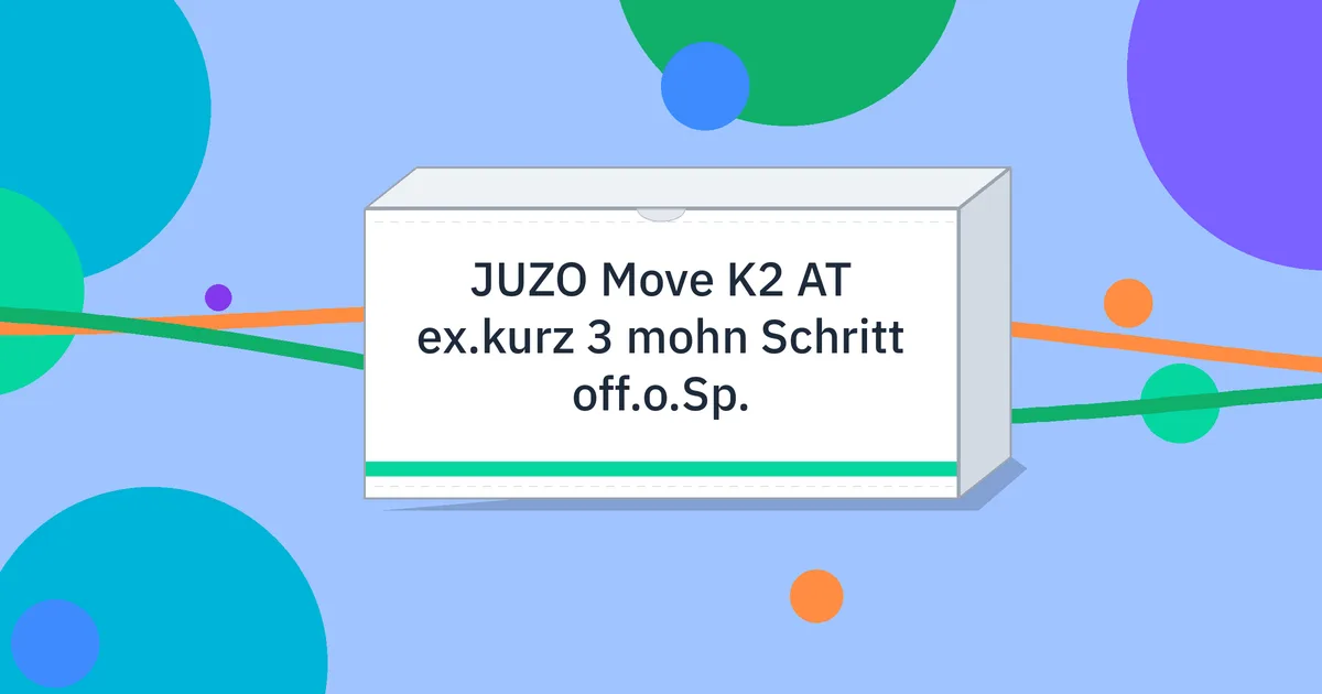 Symbolbild: Packung mit der Aufschrift JUZO Move K2 AT ex.kurz 3 mohn Schritt off.o.Sp. (PZN 20673008) – Verfügbarkeit und Bezug in Apotheken in Frankfurt am Main