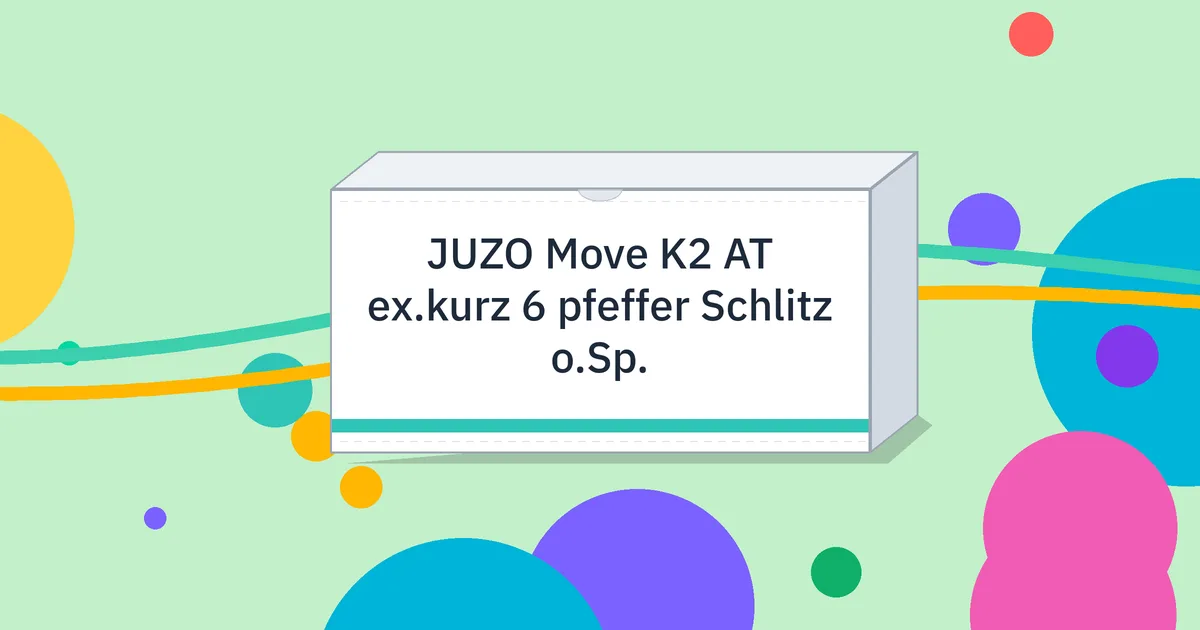 Symbolbild: Packung mit der Aufschrift JUZO Move K2 AT ex.kurz 6 pfeffer Schlitz o.Sp. (PZN 20673190) – Verfügbarkeit und Bezug in Apotheken in Frankfurt am Main