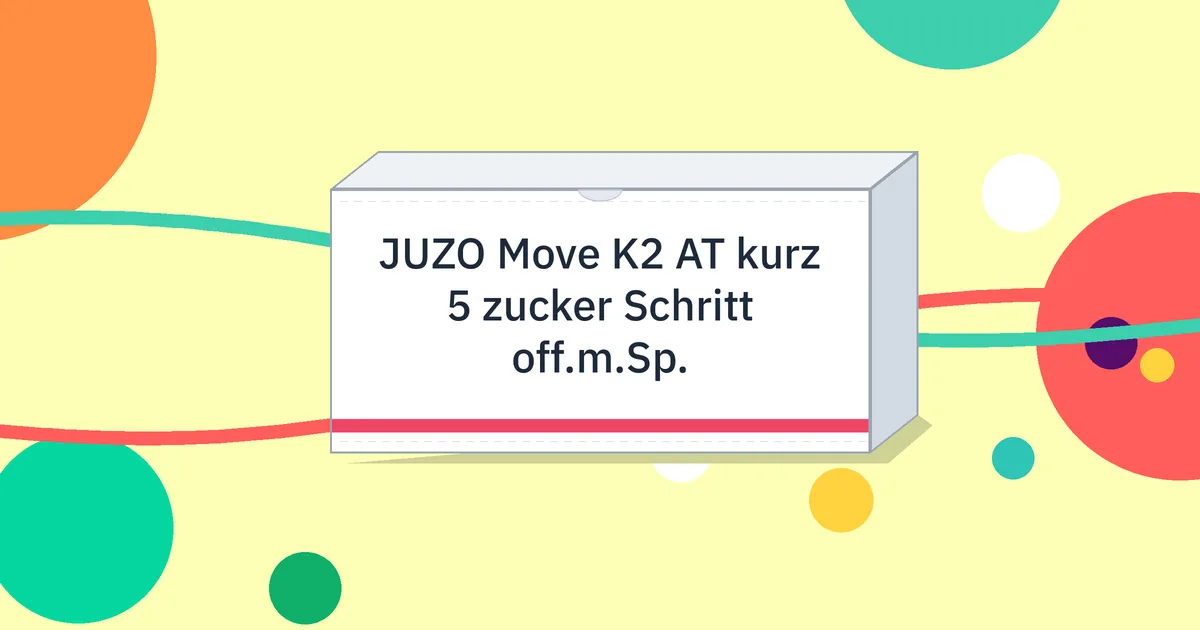 Symbolbild: Packung mit der Aufschrift JUZO Move K2 AT kurz 5 zucker Schritt off.m.Sp. (PZN 20674166) – Verfügbarkeit und Bezug in Apotheken in Frankfurt am Main
