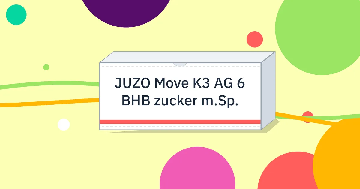 Symbolbild: Packung mit der Aufschrift JUZO Move K3 AG 6 BHB zucker m.Sp. (PZN 18575592) – Verfügbarkeit und Bezug in Apotheken in Frankfurt am Main