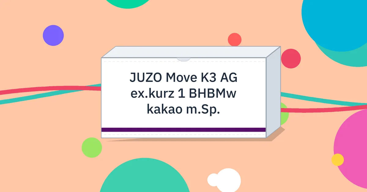 Symbolbild: Packung mit der Aufschrift JUZO Move K3 AG ex.kurz 1 BHBMw kakao m.Sp. (PZN 18596140) – Verfügbarkeit und Bezug in Apotheken in Frankfurt am Main