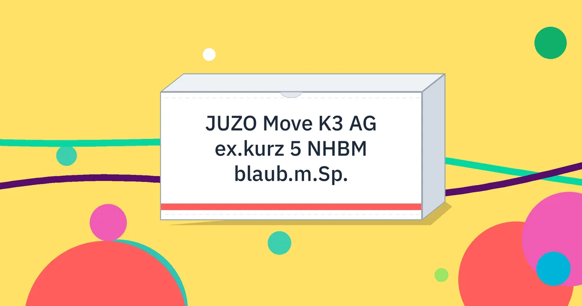 Symbolbild: Packung mit der Aufschrift JUZO Move K3 AG ex.kurz 5 NHBM blaub.m.Sp. (PZN 18594537) – Verfügbarkeit und Bezug in Apotheken in Frankfurt am Main