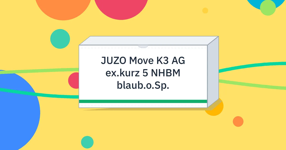 Symbolbild: Packung mit der Aufschrift JUZO Move K3 AG ex.kurz 5 NHBM blaub.o.Sp. (PZN 18596482) – Verfügbarkeit und Bezug in Apotheken in Frankfurt am Main