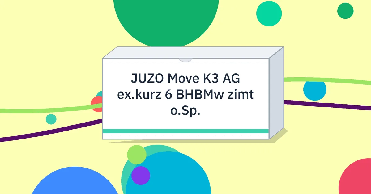 Symbolbild: Packung mit der Aufschrift JUZO Move K3 AG ex.kurz 6 BHBMw zimt o.Sp. (PZN 18586236) – Verfügbarkeit und Bezug in Apotheken in Frankfurt am Main