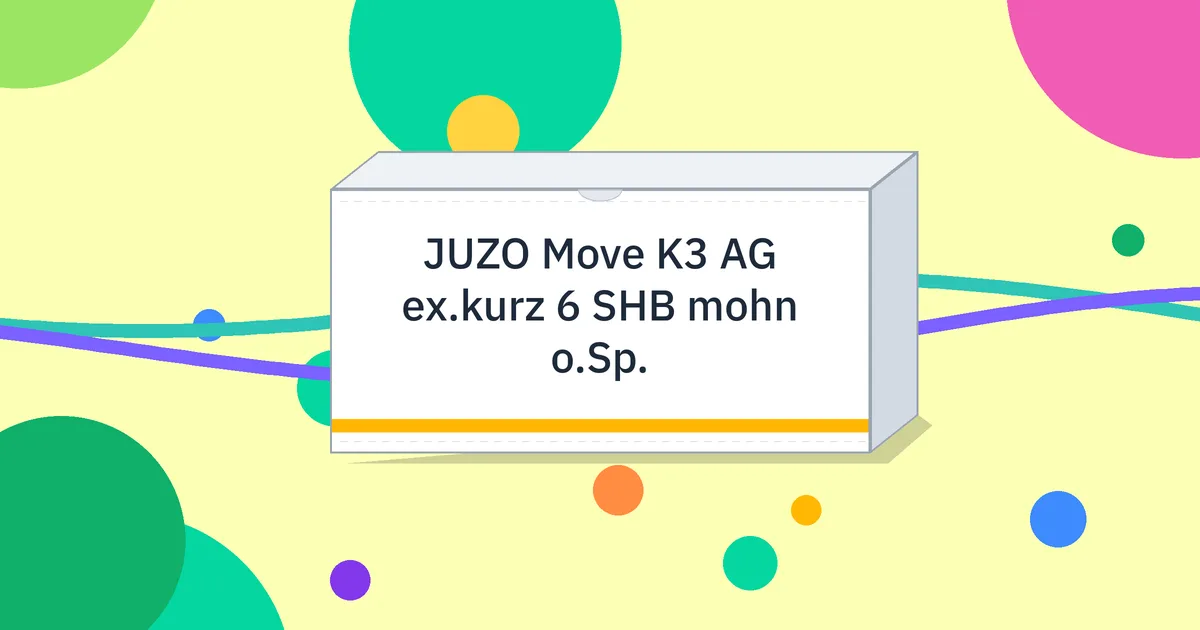 Symbolbild: Packung mit der Aufschrift JUZO Move K3 AG ex.kurz 6 SHB mohn o.Sp. (PZN 18597234) – Verfügbarkeit und Bezug in Apotheken in Frankfurt am Main