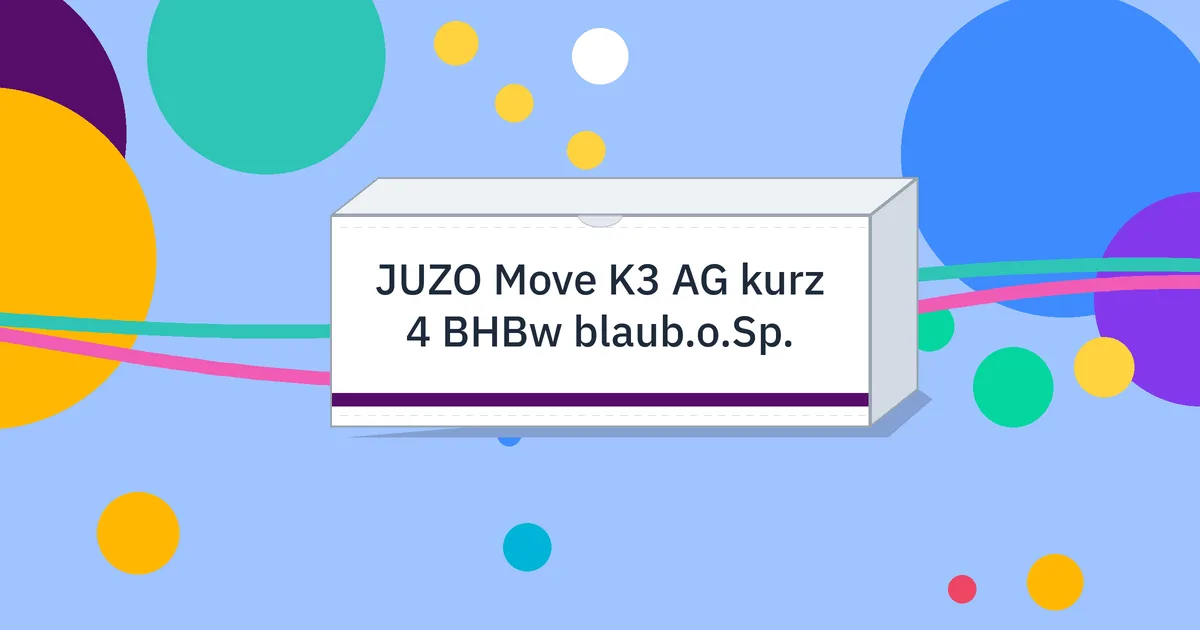 Symbolbild: Packung mit der Aufschrift JUZO Move K3 AG kurz 4 BHBw blaub.o.Sp. (PZN 18593644) – Verfügbarkeit und Bezug in Apotheken in Frankfurt am Main