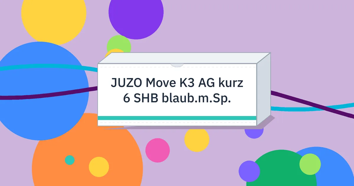 Symbolbild: Packung mit der Aufschrift JUZO Move K3 AG kurz 6 SHB blaub.m.Sp. (PZN 18591214) – Verfügbarkeit und Bezug in Apotheken in Frankfurt am Main