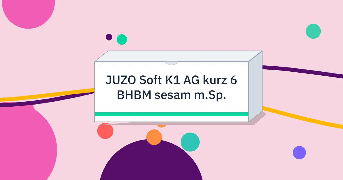 Symbolbild: Packung mit der Aufschrift JUZO Soft K1 AG kurz 6 BHBM sesam m.Sp. (PZN 14855662) – Verfügbarkeit und Bezug in Apotheken in Frankfurt am Main