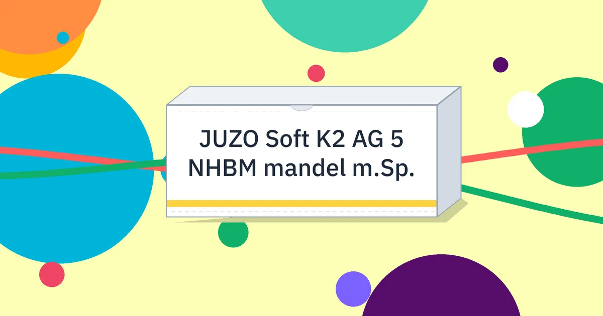 Symbolbild: Packung mit der Aufschrift JUZO Soft K2 AG 5 NHBM mandel m.Sp. (PZN 14997899) – Verfügbarkeit und Bezug in Apotheken in Frankfurt am Main