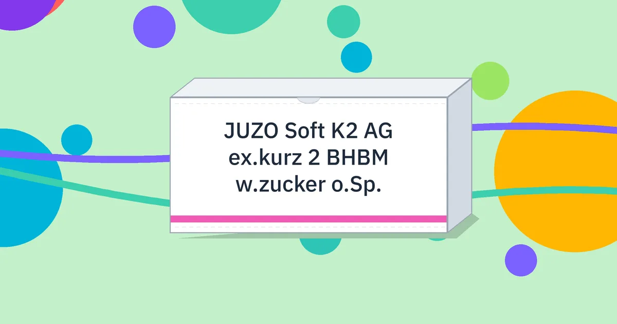Symbolbild: Packung mit der Aufschrift JUZO Soft K2 AG ex.kurz 2 BHBM w.zucker o.Sp. (PZN 14869865) – Verfügbarkeit und Bezug in Apotheken in Frankfurt am Main