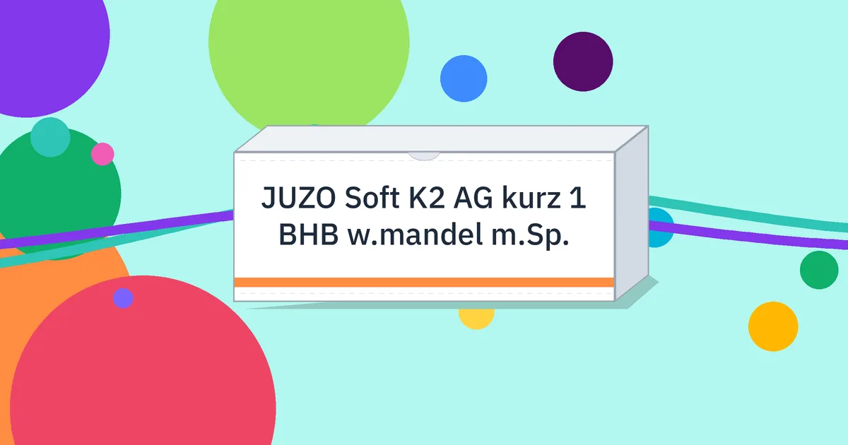 Symbolbild: Packung mit der Aufschrift JUZO Soft K2 AG kurz 1 BHB w.mandel m.Sp. (PZN 14842211) – Verfügbarkeit und Bezug in Apotheken in Frankfurt am Main