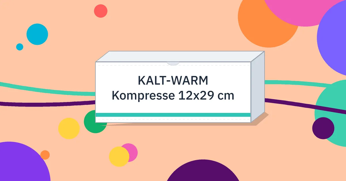 Symbolbild: Packung mit der Aufschrift KALT-WARM Kompresse 12x29 cm (PZN 15249610) – Verfügbarkeit und Bezug in Apotheken in Frankfurt am Main