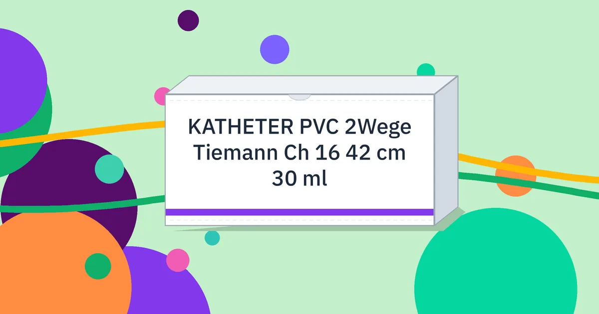 Symbolbild: Packung mit der Aufschrift KATHETER PVC 2Wege Tiemann Ch 16 42 cm 30 ml (PZN 05036155) – Verfügbarkeit und Bezug in Apotheken in Frankfurt am Main
