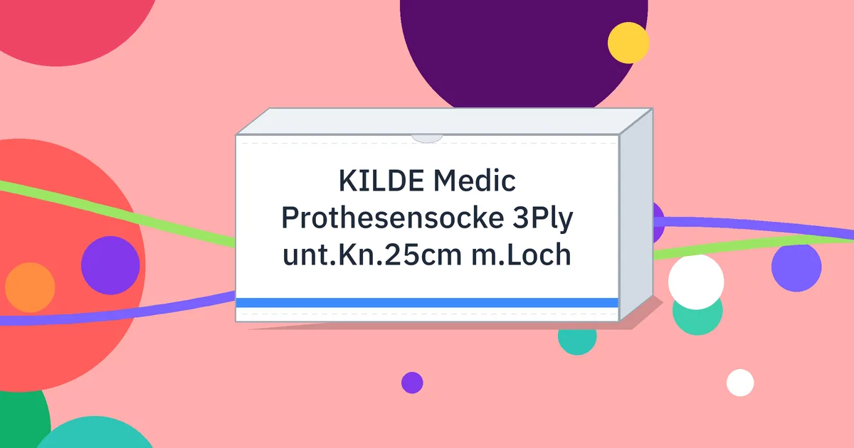 Symbolbild: Packung mit der Aufschrift KILDE Medic Prothesensocke 3Ply unt.Kn.25cm m.Loch (PZN 20823301) – Verfügbarkeit und Bezug in Apotheken in Frankfurt am Main