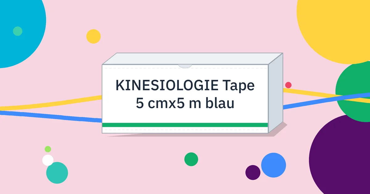 Symbolbild: Packung mit der Aufschrift KINESIOLOGIE Tape 5 cmx5 m blau (PZN 07773662) – Verfügbarkeit und Bezug in Apotheken in Frankfurt am Main