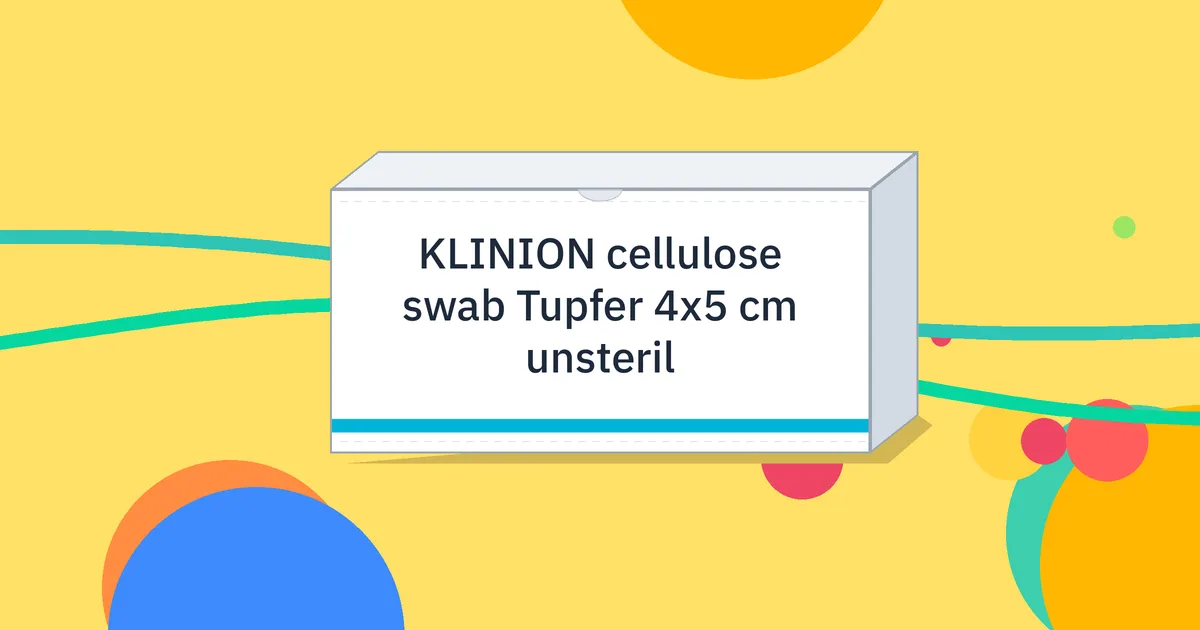 Symbolbild: Packung mit der Aufschrift KLINION cellulose swab Tupfer 4x5 cm unsteril (PZN 12891820) – Verfügbarkeit und Bezug in Apotheken in Frankfurt am Main