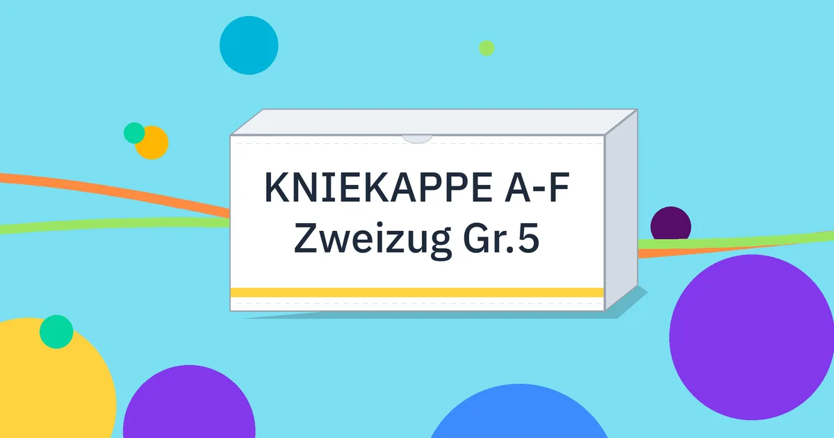 Symbolbild: Packung mit der Aufschrift KNIEKAPPE A-F Zweizug Gr.5 (PZN 01969602) – Verfügbarkeit und Bezug in Apotheken in Frankfurt am Main