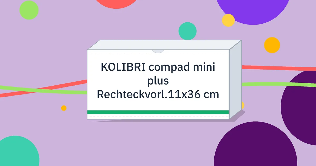 Symbolbild: Packung mit der Aufschrift KOLIBRI compad mini plus Rechteckvorl.11x36 cm (PZN 11873406) – Verfügbarkeit und Bezug in Apotheken in Frankfurt am Main