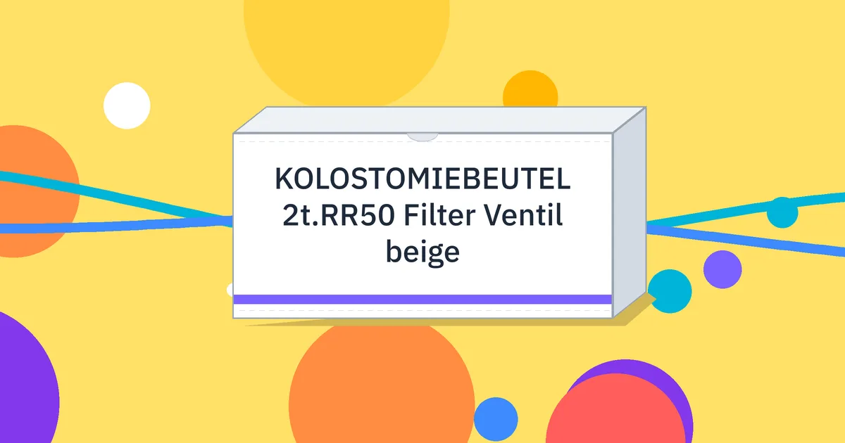 Symbolbild: Packung mit der Aufschrift KOLOSTOMIEBEUTEL 2t.RR50 Filter Ventil beige (PZN 10204761) – Verfügbarkeit und Bezug in Apotheken in Frankfurt am Main