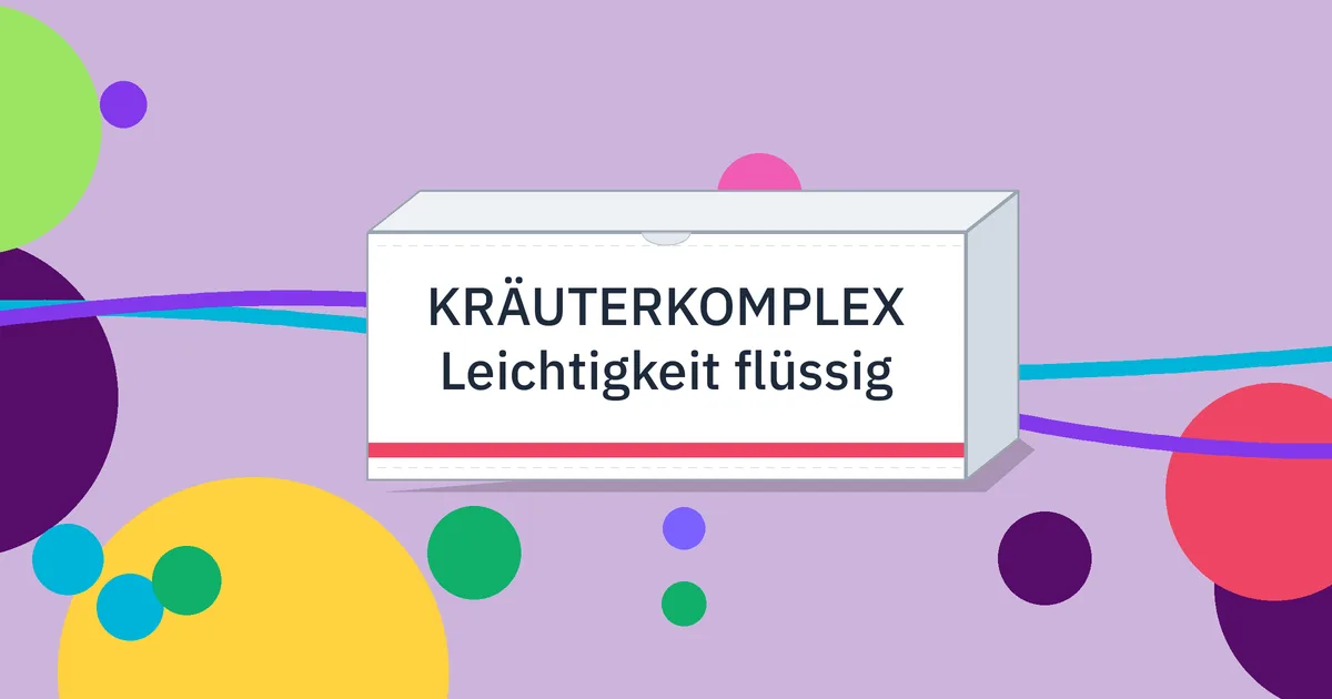 Symbolbild: Packung mit der Aufschrift KRÄUTERKOMPLEX Leichtigkeit flüssig (PZN 10300281) – Verfügbarkeit und Bezug in Apotheken in Frankfurt am Main
