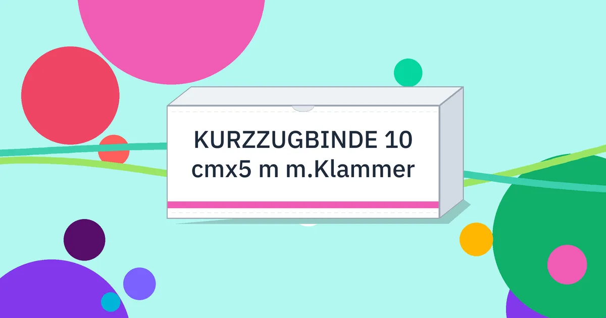 Symbolbild: Packung mit der Aufschrift KURZZUGBINDE 10 cmx5 m m.Klammer (PZN 09082005) – Verfügbarkeit und Bezug in Apotheken in Frankfurt am Main