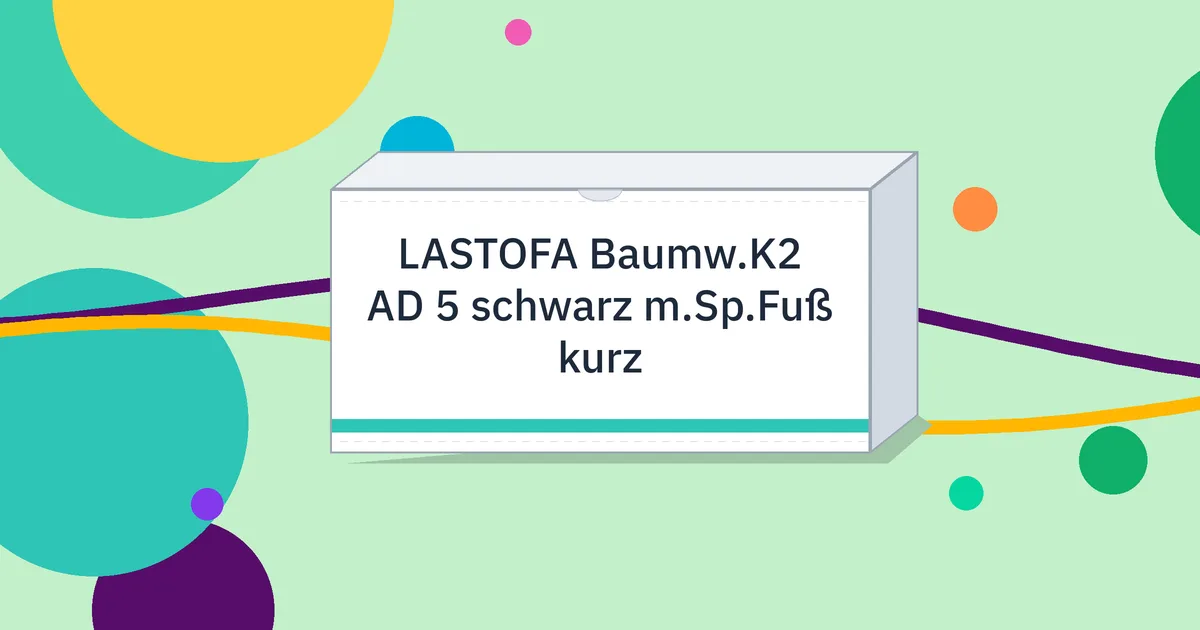 Symbolbild: Packung mit der Aufschrift LASTOFA Baumw.K2 AD 5 schwarz m.Sp.Fuß kurz (PZN 01944507) – Verfügbarkeit und Bezug in Apotheken in Frankfurt am Main