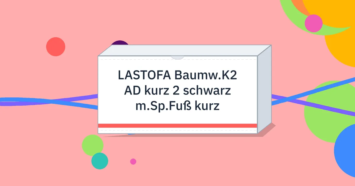 Symbolbild: Packung mit der Aufschrift LASTOFA Baumw.K2 AD kurz 2 schwarz m.Sp.Fuß kurz (PZN 01945429) – Verfügbarkeit und Bezug in Apotheken in Frankfurt am Main