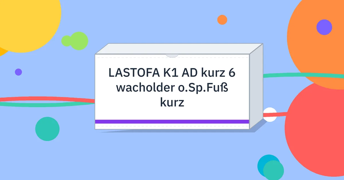 Symbolbild: Packung mit der Aufschrift LASTOFA K1 AD kurz 6 wacholder o.Sp.Fuß kurz (PZN 13788219) – Verfügbarkeit und Bezug in Apotheken in Frankfurt am Main