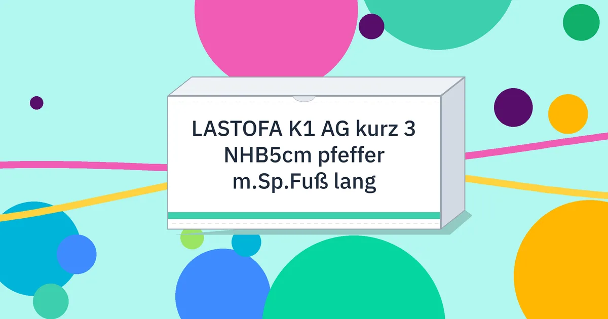 Symbolbild: Packung mit der Aufschrift LASTOFA K1 AG kurz 3 NHB5cm pfeffer m.Sp.Fuß lang (PZN 13791598) – Verfügbarkeit und Bezug in Apotheken in Frankfurt am Main