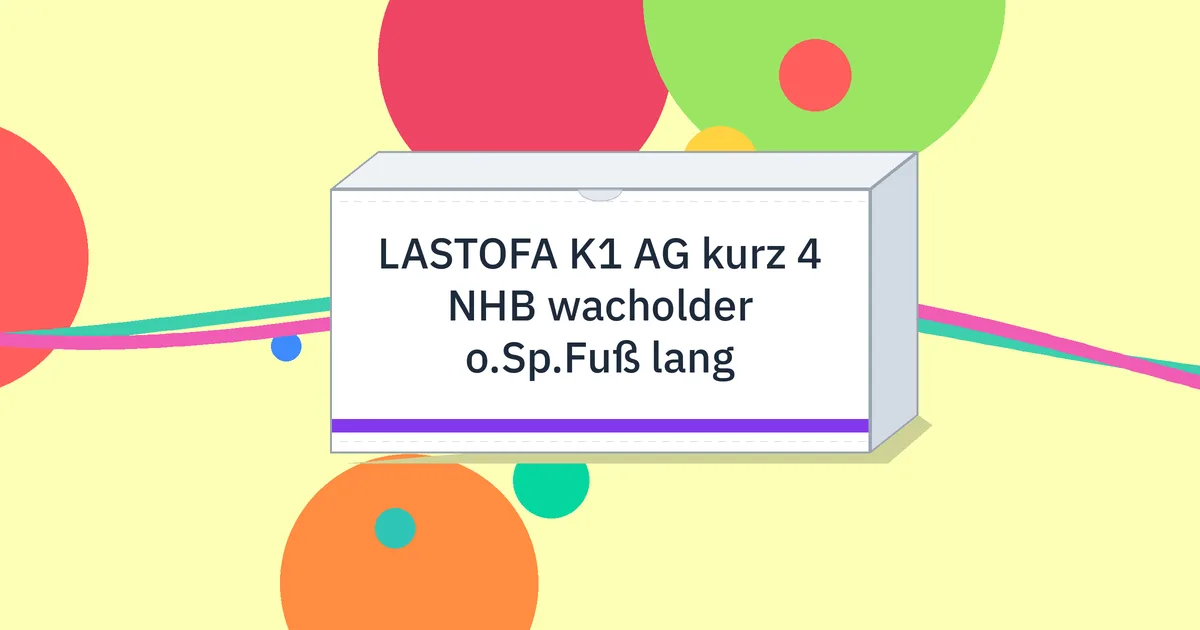 Symbolbild: Packung mit der Aufschrift LASTOFA K1 AG kurz 4 NHB wacholder o.Sp.Fuß lang (PZN 14148539) – Verfügbarkeit und Bezug in Apotheken in Frankfurt am Main