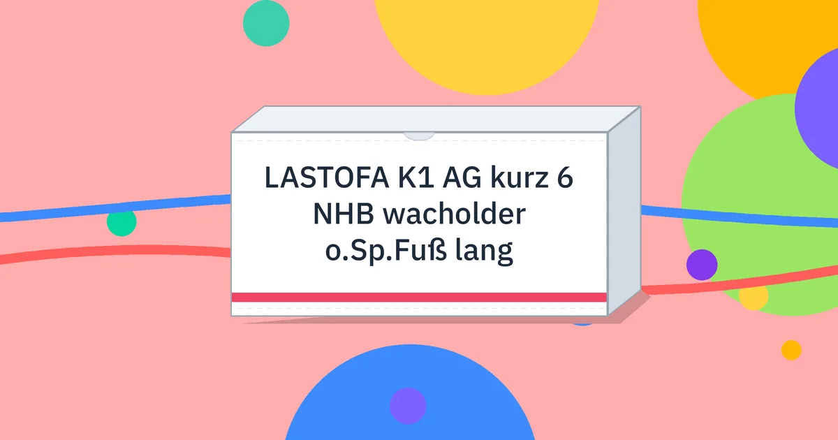 Symbolbild: Packung mit der Aufschrift LASTOFA K1 AG kurz 6 NHB wacholder o.Sp.Fuß lang (PZN 14149007) – Verfügbarkeit und Bezug in Apotheken in Frankfurt am Main