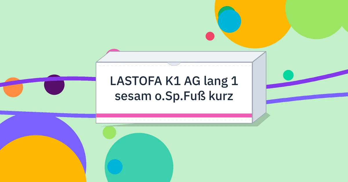 Symbolbild: Packung mit der Aufschrift LASTOFA K1 AG lang 1 sesam o.Sp.Fuß kurz (PZN 13789093) – Verfügbarkeit und Bezug in Apotheken in Frankfurt am Main