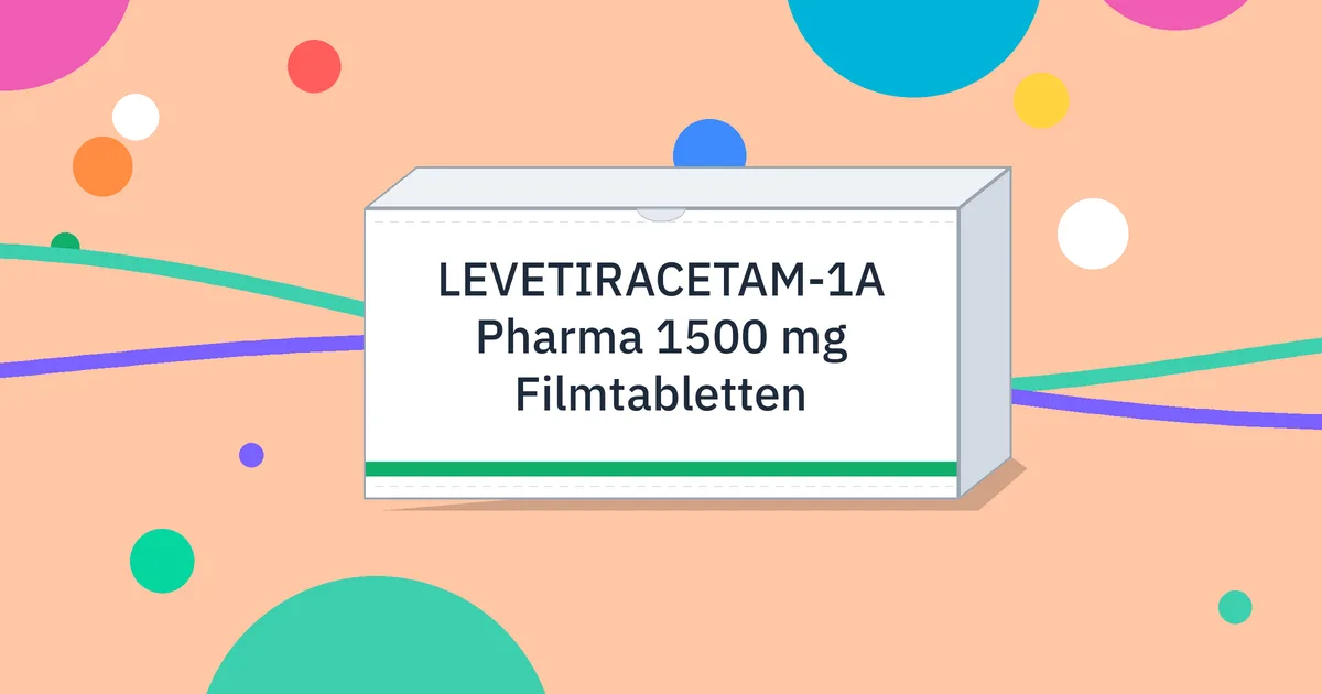Symbolbild: Packung mit der Aufschrift LEVETIRACETAM-1A Pharma 1500 mg Filmtabletten (PZN 16396342) – Verfügbarkeit und Bezug in Apotheken in Frankfurt am Main