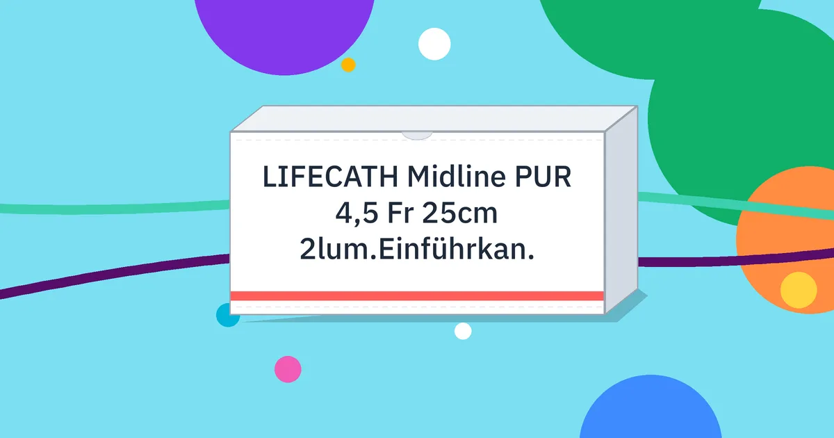 Symbolbild: Packung mit der Aufschrift LIFECATH Midline PUR 4,5 Fr 25cm 2lum.Einführkan. (PZN 15262964) – Verfügbarkeit und Bezug in Apotheken in Frankfurt am Main