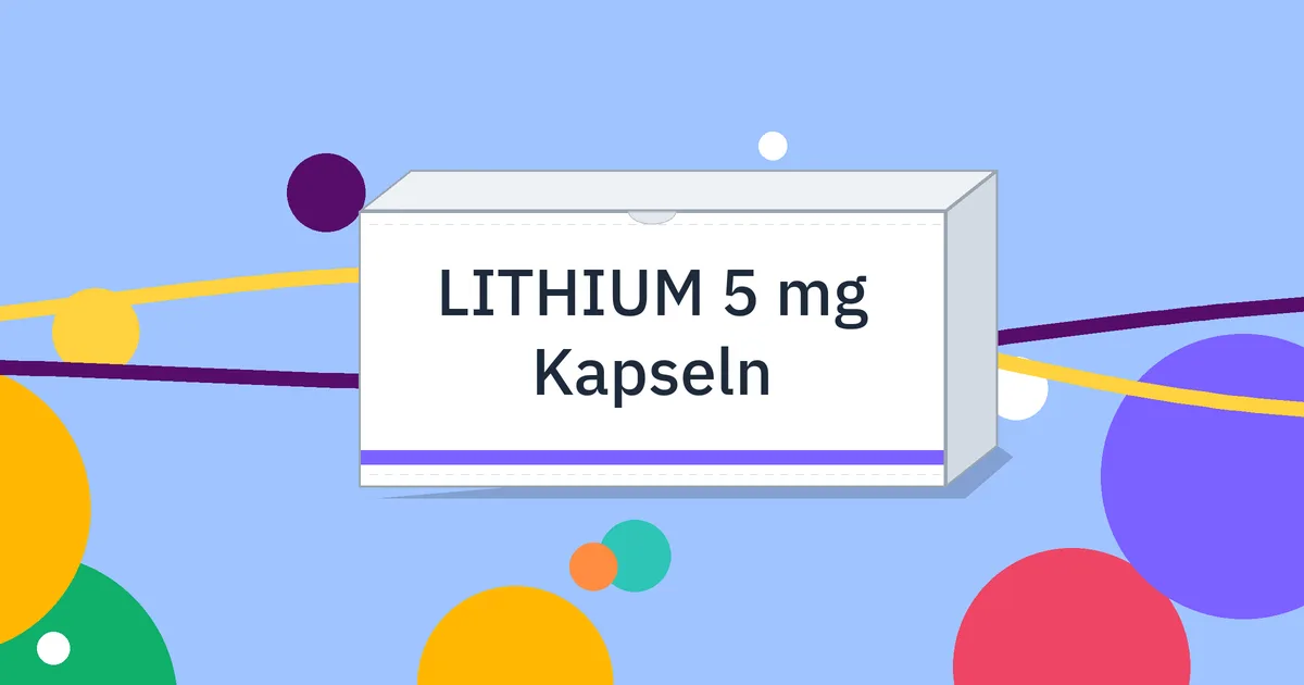 Symbolbild: Packung mit der Aufschrift LITHIUM 5 mg Kapseln (PZN 20349302) – Verfügbarkeit und Bezug in Apotheken in Frankfurt am Main