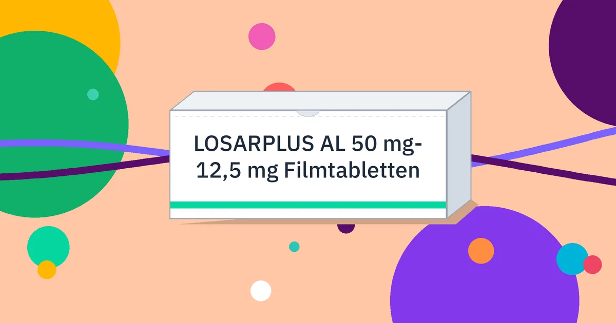Symbolbild: Packung mit der Aufschrift LOSARPLUS AL 50 mg-12,5 mg Filmtabletten (PZN 01609039) – Verfügbarkeit und Bezug in Apotheken in Frankfurt am Main