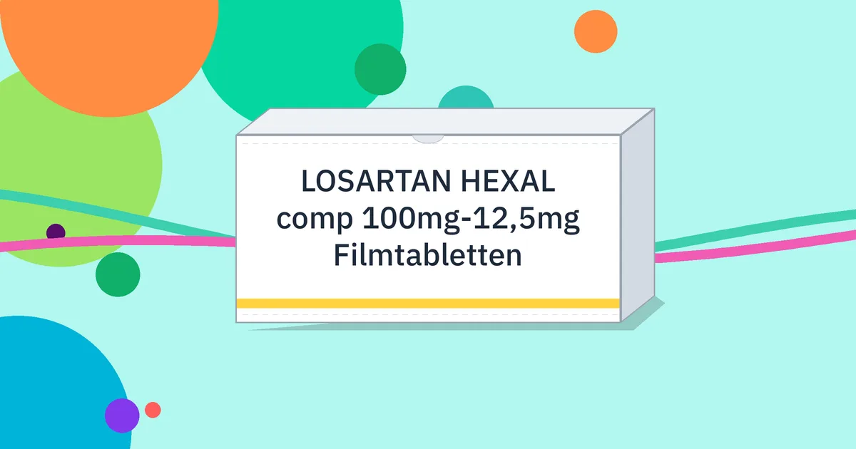 Symbolbild: Packung mit der Aufschrift LOSARTAN HEXAL comp 100mg-12,5mg Filmtabletten (PZN 09096935) – Verfügbarkeit und Bezug in Apotheken in Frankfurt am Main