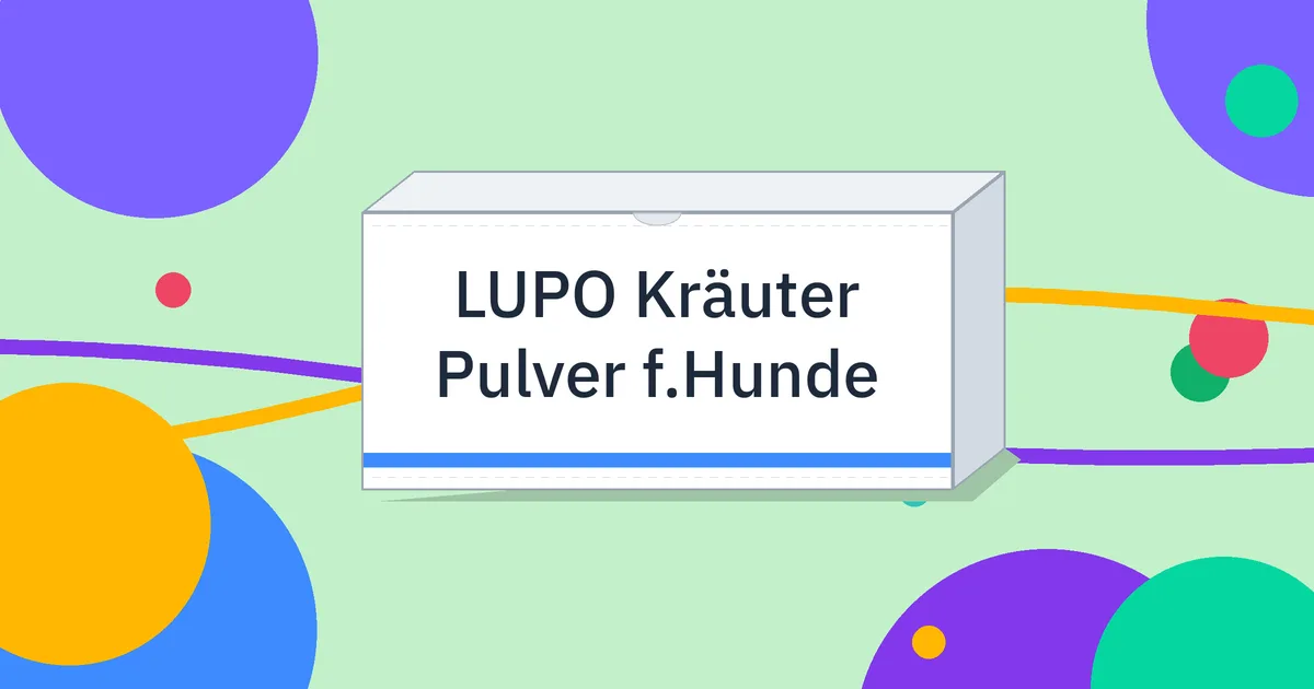 Symbolbild: Packung mit der Aufschrift LUPO Kräuter Pulver f.Hunde (PZN 19252402) – Verfügbarkeit und Bezug in Apotheken in Frankfurt am Main