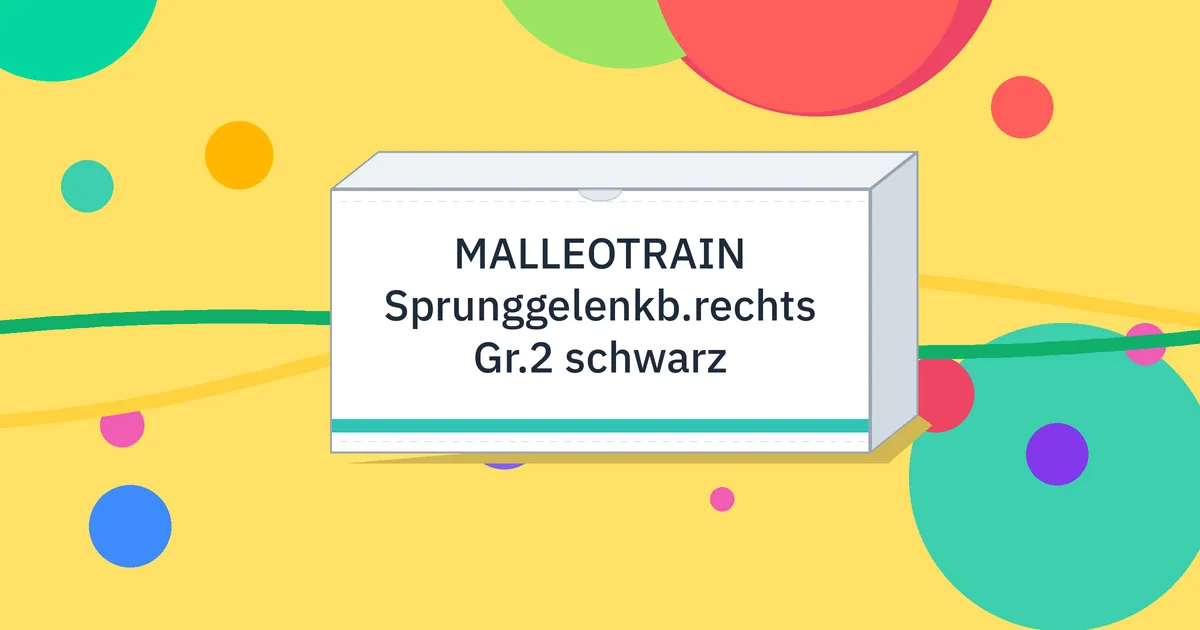 Symbolbild: Packung mit der Aufschrift MALLEOTRAIN Sprunggelenkb.rechts Gr.2 schwarz (PZN 07551341) – Verfügbarkeit und Bezug in Apotheken in Frankfurt am Main