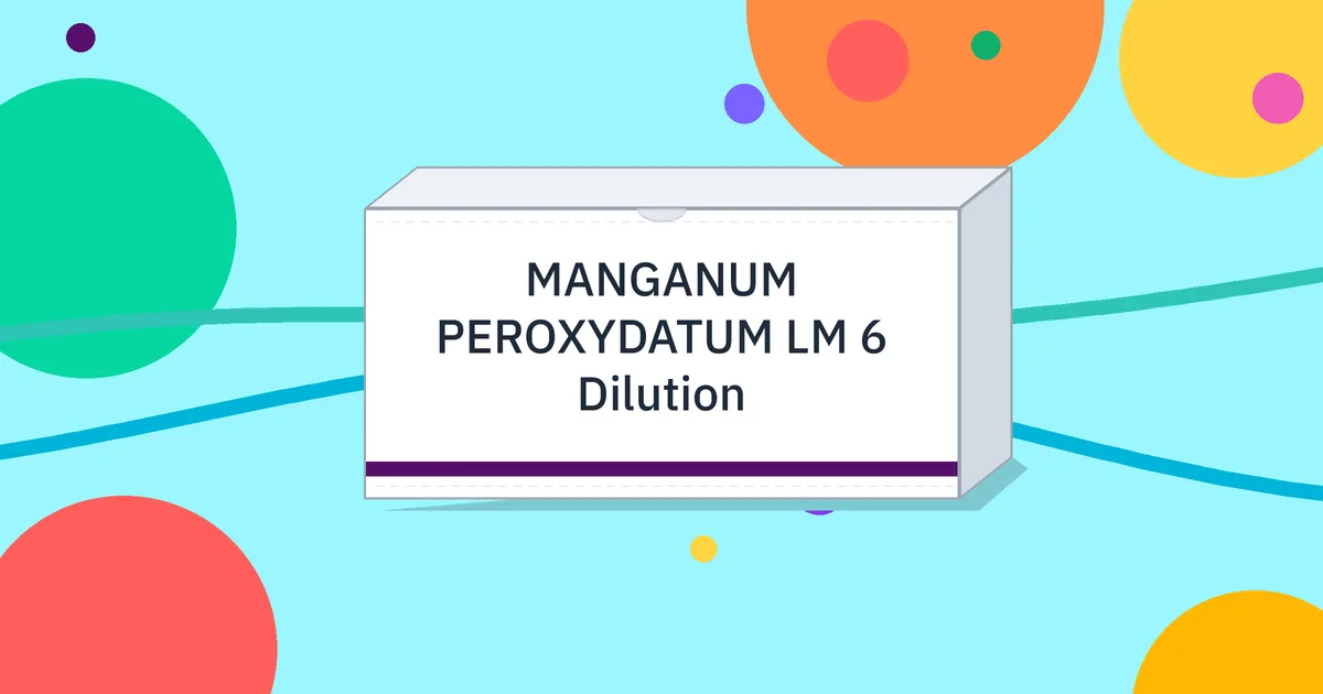 Symbolbild: Packung mit der Aufschrift MANGANUM PEROXYDATUM LM 6 Dilution (PZN 12945007) – Verfügbarkeit und Bezug in Apotheken in Frankfurt am Main