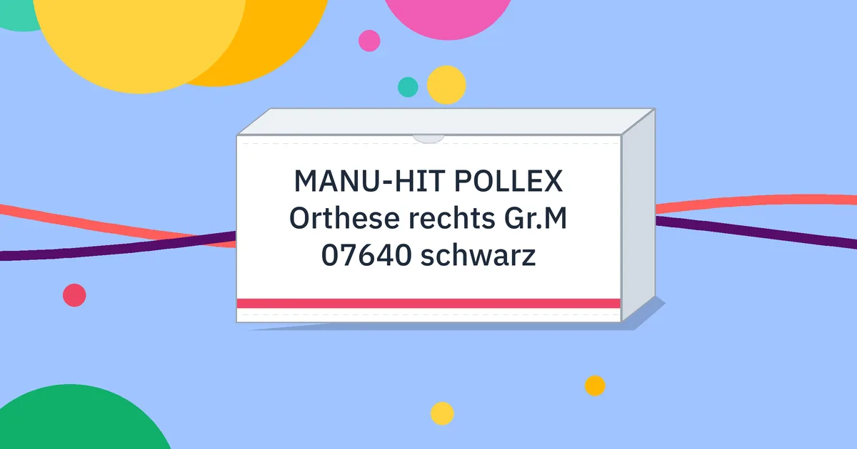 Symbolbild: Packung mit der Aufschrift MANU-HIT POLLEX Orthese rechts Gr.M 07640 schwarz (PZN 01337919) – Verfügbarkeit und Bezug in Apotheken in Frankfurt am Main