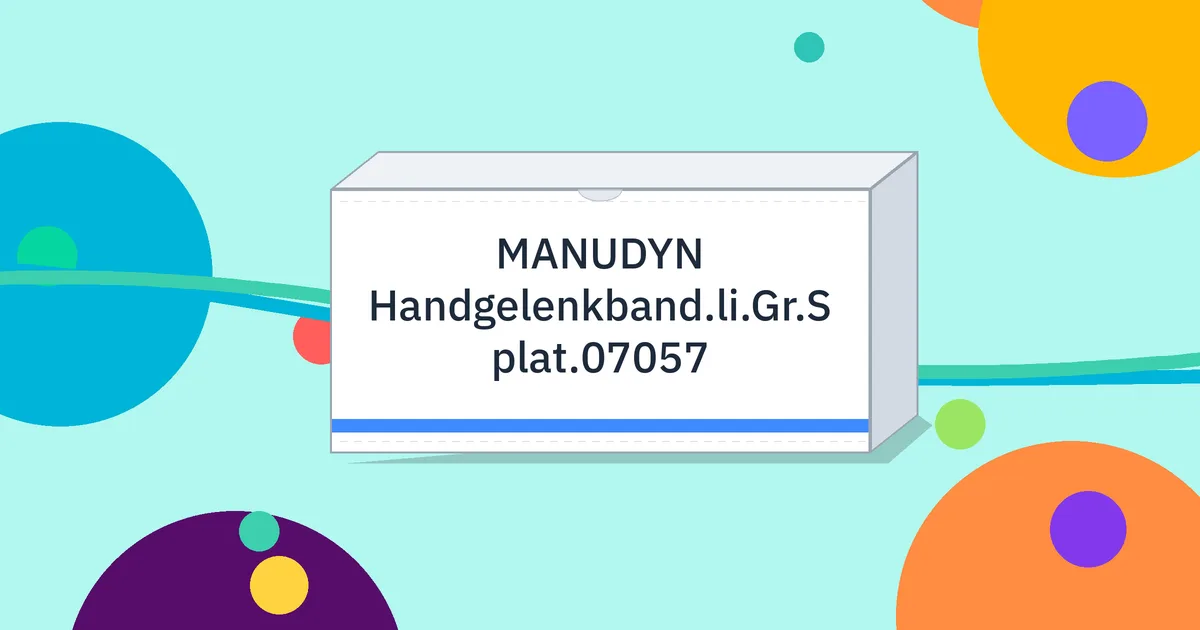 Symbolbild: Packung mit der Aufschrift MANUDYN Handgelenkband.li.Gr.S plat.07057 (PZN 06114851) – Verfügbarkeit und Bezug in Apotheken in Frankfurt am Main