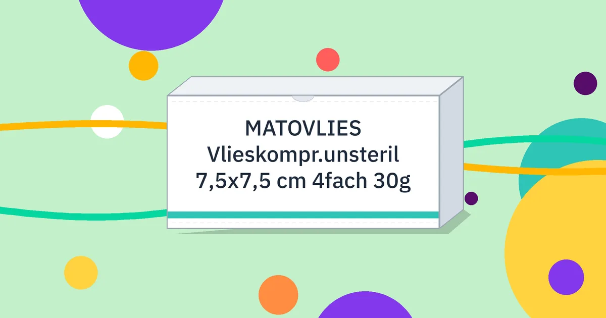 Symbolbild: Packung mit der Aufschrift MATOVLIES Vlieskompr.unsteril 7,5x7,5 cm 4fach 30g (PZN 16327401) – Verfügbarkeit und Bezug in Apotheken in Frankfurt am Main