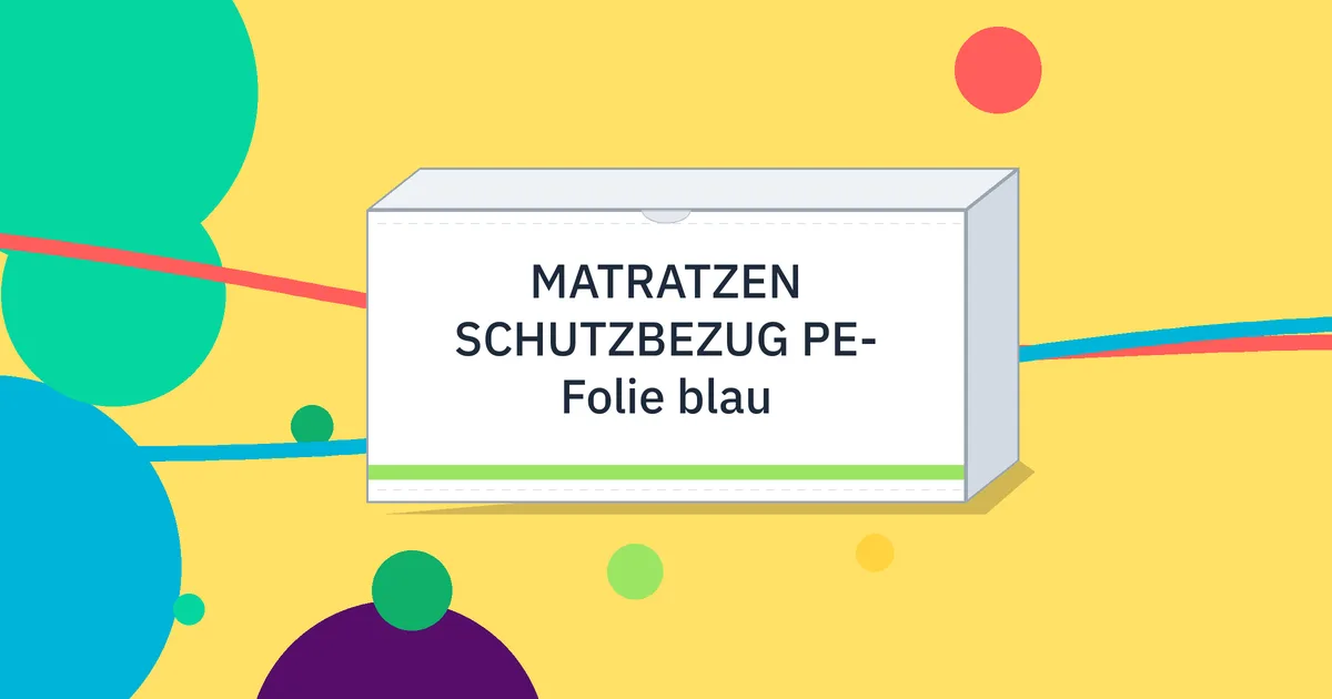 Symbolbild: Packung mit der Aufschrift MATRATZEN SCHUTZBEZUG PE-Folie blau (PZN 03564134) – Verfügbarkeit und Bezug in Apotheken in Frankfurt am Main